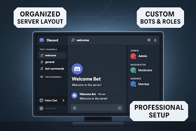 Design a discord server with roles, channels, and bot setup by Hashir ...