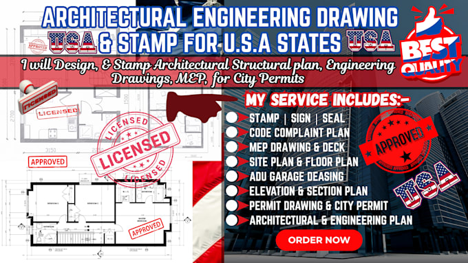 Design, stamp architectural structural plan, engineering drawing mep ...