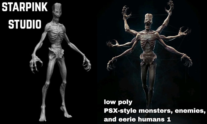Make creepy ps1 style horror game characters with rig and animation by Starpink_studio | Fiverr
