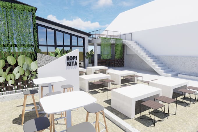 Create a realistic 3d design for office, coffee shop or small store by ...