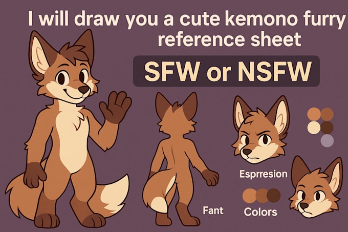 Draw you a cute kemono furry reference sheet or anthro fursona sfw nsfw ...