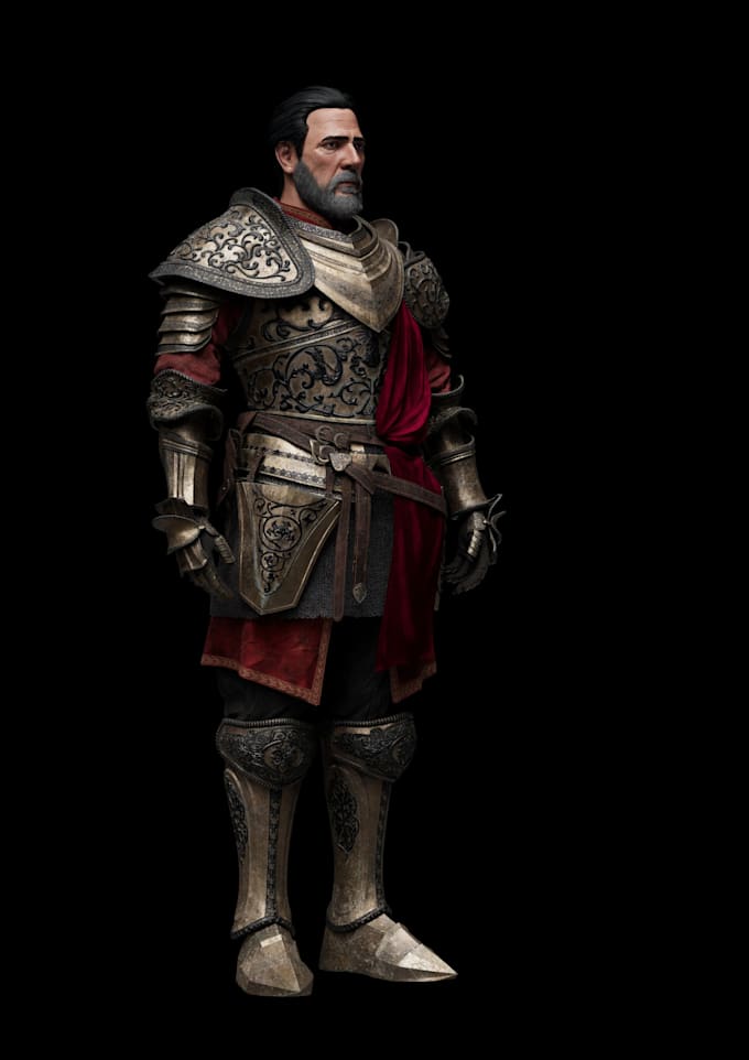 Model a knight armor character, stylized warrior model, 3d halo, mask ...