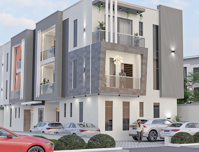 Revamp 3d luxury story villa facade, concrete wall,roof home,car ...
