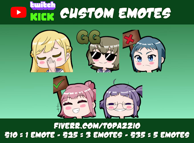 Create custom twitch emotes, kick, youtube by Topazzio | Fiverr