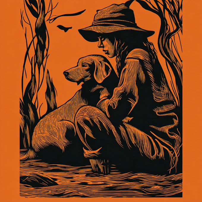 Create artistic linocut illustration in my art style by Benitamorse ...
