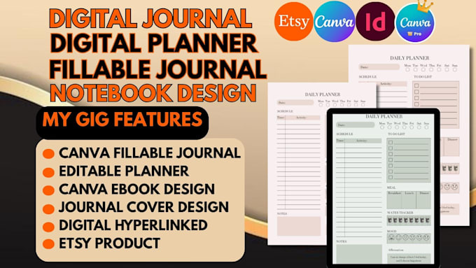 Canva fillable custom notebook, digital hyperlinked journal, printable ...