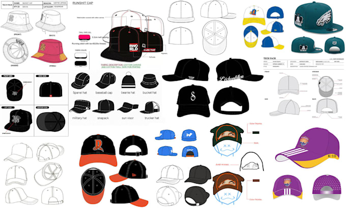 Design a premium tech pack of hat, cap, beanie, snapback, baseball cap ...