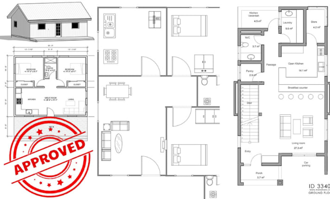 Draw architectural, blueprints, blueprints floor plan in autocad 2d by ...