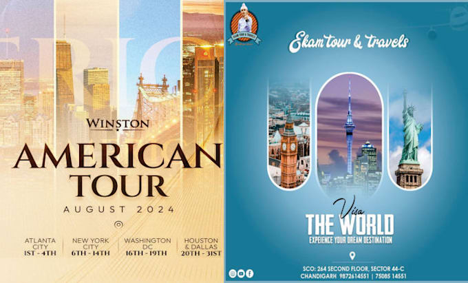 Attractive design travel tour poster visiting digital card flyers ...