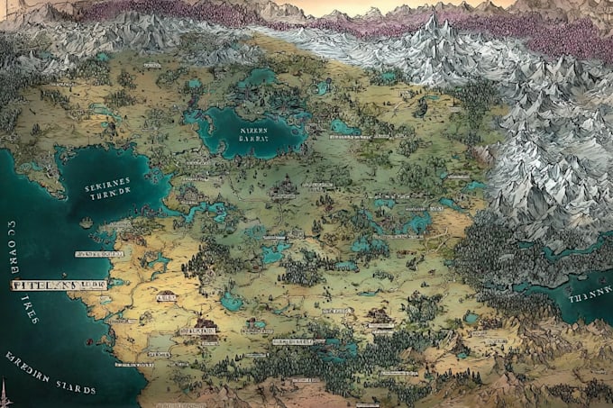 Create a high quality detailed fantasy map for dnd and fiction by ...