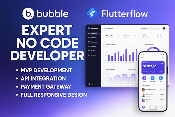 Develop nocode flutterflow bubble io marketplace app bravo studio website by Isabel_thomp | Fiverr