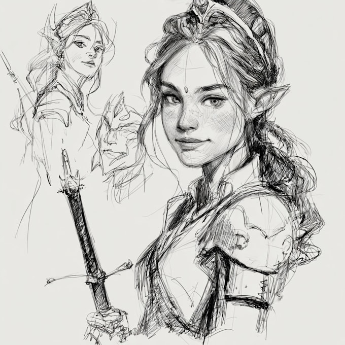Draw sketches for dnd and fantasy characters design by Helouosen | Fiverr