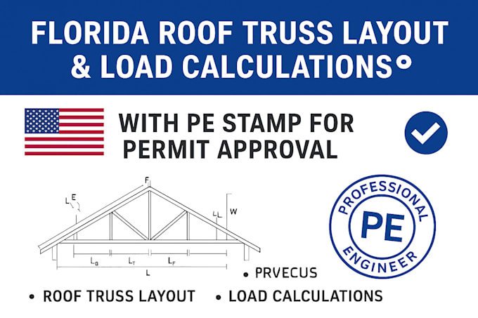 Florida roof truss layout, load calculations with pe stamp for permit ...