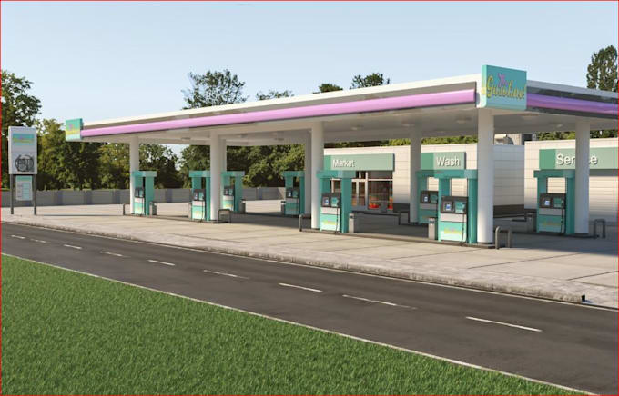Design cgi industrial building,gas station,fuel pump,exterior layout ...