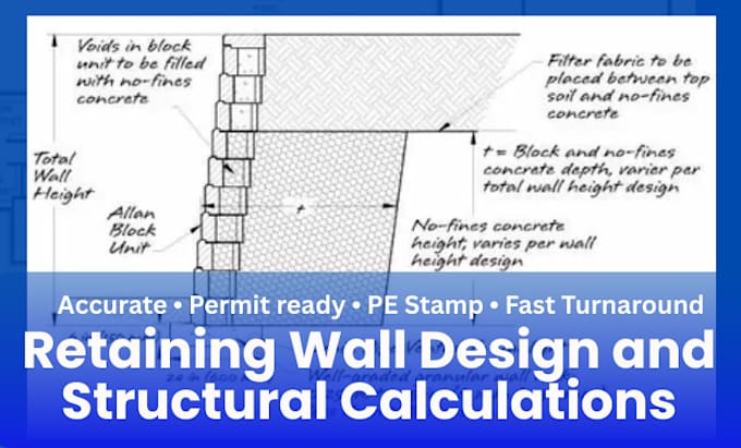 Design retaining wall with structural calculations for permit approval ...