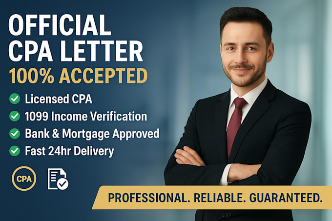 Provide a cpa letter for 1099 worker income verification and proof of ...