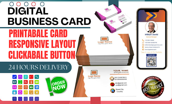 Design clickable modern digital business card printable virtual ...