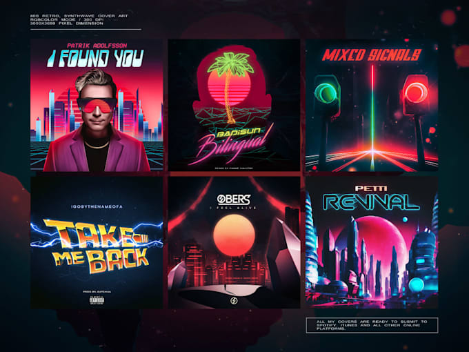 Create 80s retro synthwave album cover art by Yartijna | Fiverr