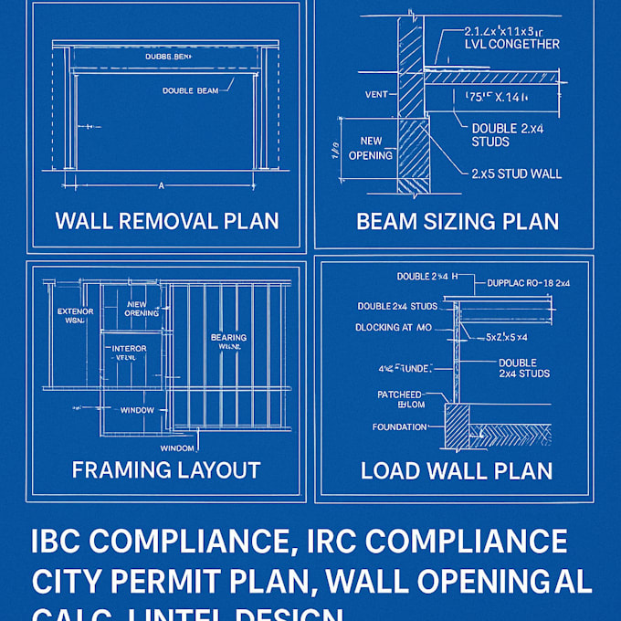 Ibc, irc compliance, wall removal plans, beam sizing, framing ...