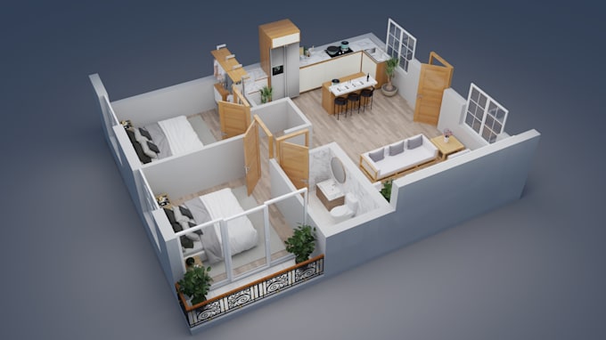 Create a 3d floor plan from your sketch or 2d drawing by Elias081 | Fiverr