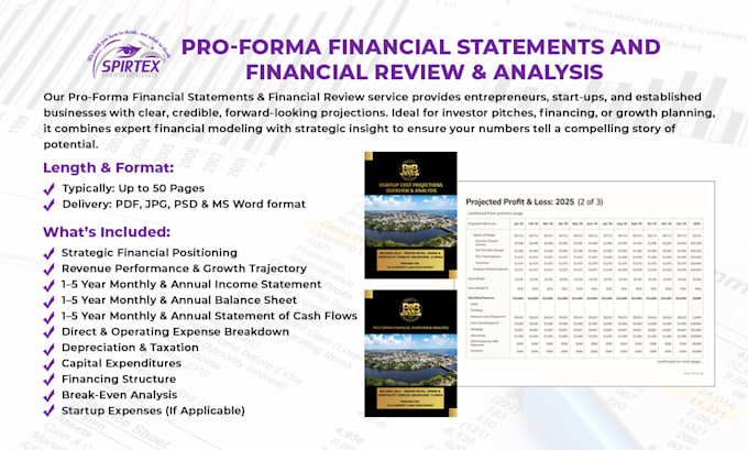 Prepare proforma financials and financial analysis by Spirtex | Fiverr