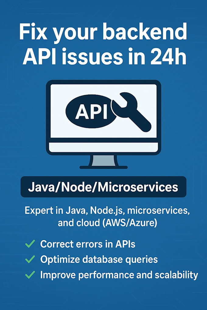 Fix yourbackend api issues in 24h by Javofbn | Fiverr