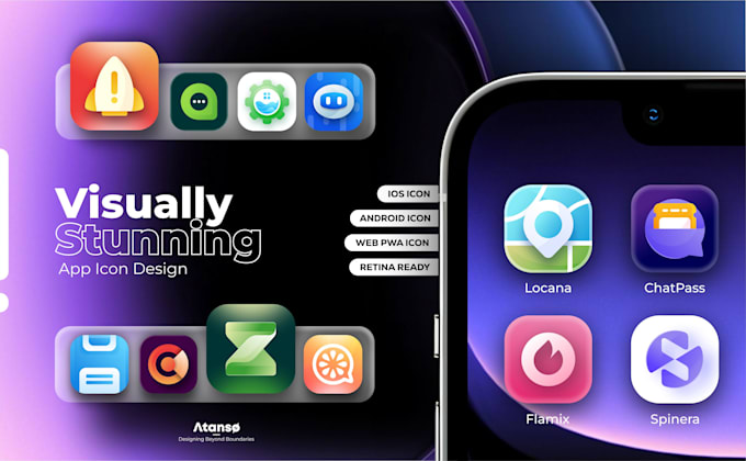 Design custom app icons for mobile and web by Atanso | Fiverr