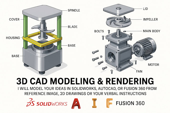 Create 3d model on solidworks inventor fusion 460, 3d drawings for ...