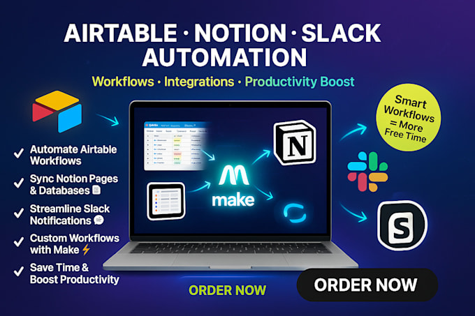 Automate airtable, notion and slack workflows using make integromat automations by Hillary ...