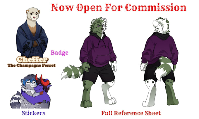 Draw furry nsfw reference sheet stickers badge and comic in anime style ...