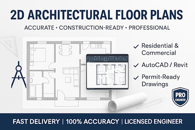 Design professional 2d architectural floor plan for construction ...