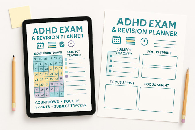 Design adhd exam revision and study countdown planners with focus ...