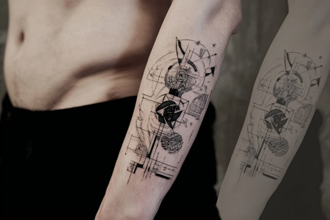 Custom a geometric realism in black and grey tattoo design by ...