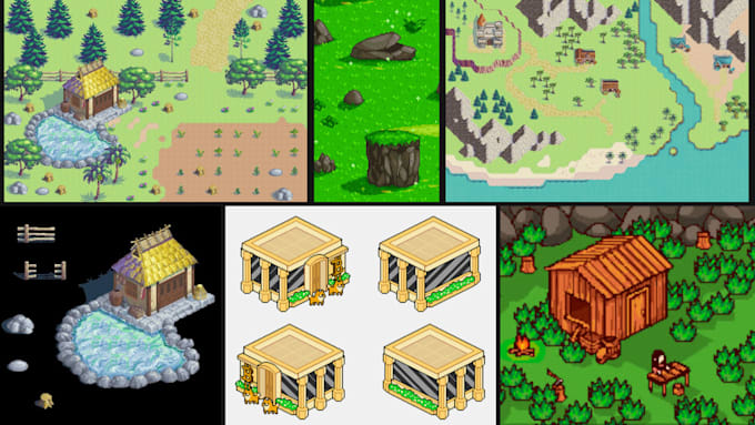 2d pixel art sprite sheet game asset animation, tileset map environment ...