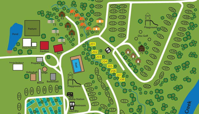 Design interactive rv park, campground, site master plan vector svg map permit by Emmanuel7457 ...