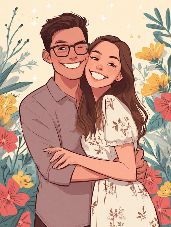 Draw cartoon couple portrait by Masonshen18 | Fiverr
