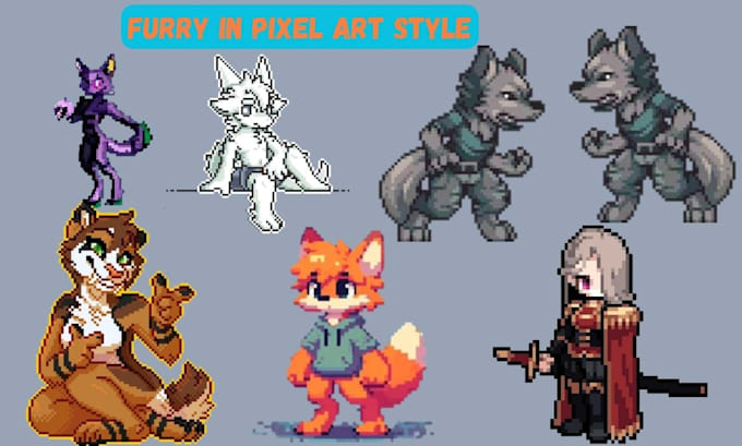 Criar arte pixel furry, fursona, oc, sprite e personagem pixel animado
