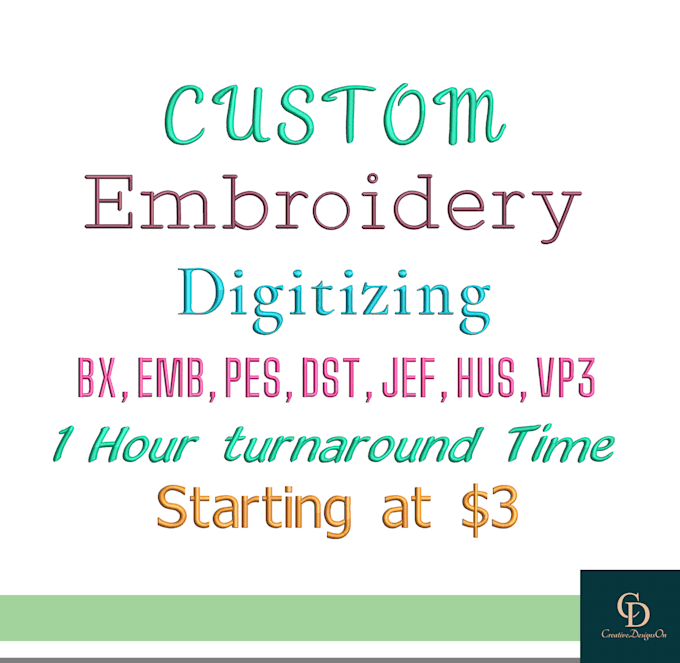 Embroidery digitizing in dst, pes, emb, jef file in 1hour by Embrodes ...