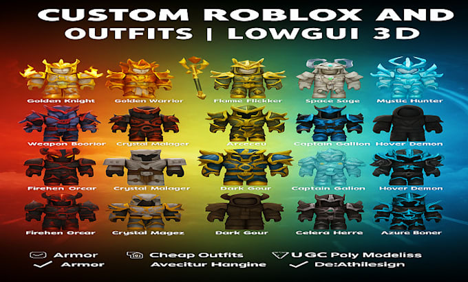 Design custom roblox armor outfits ugc meshes low poly clothing 3d ...
