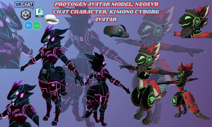 Create custom 3d furry protogen, vrc cyborg avatar, vrc character ...
