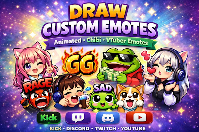 Draw custom emotes, twitch emotes, animated emotes, discord emotes ...