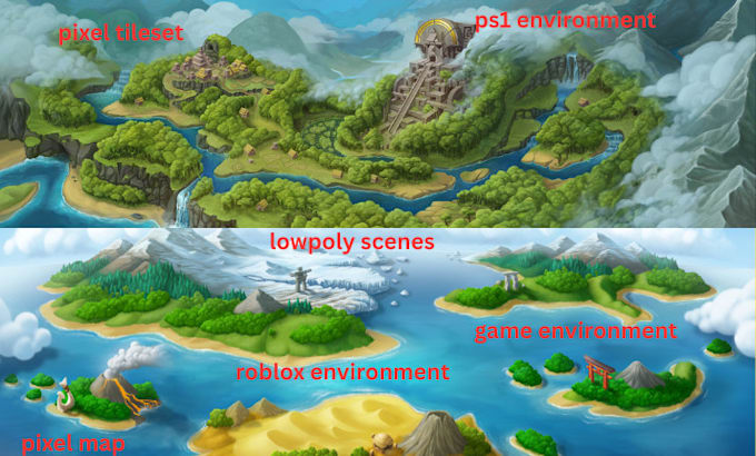 Créer un environnement low poly, tileset ou carte, carte pixel, carte ...