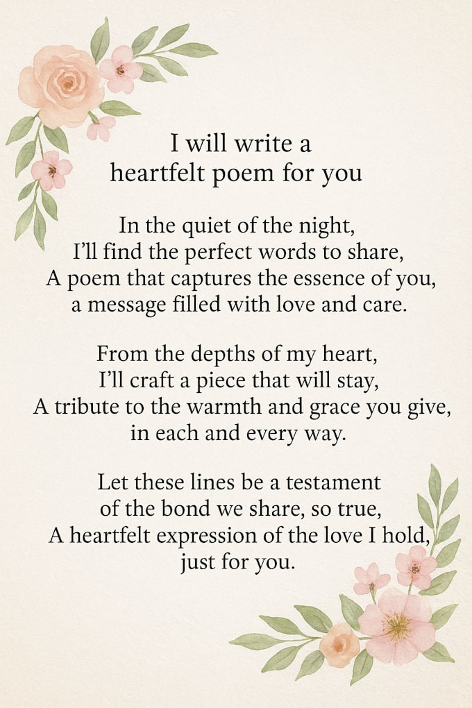 Write a heartfelt personalised poem, message, letter for any occasion by Lcycts | Fiverr