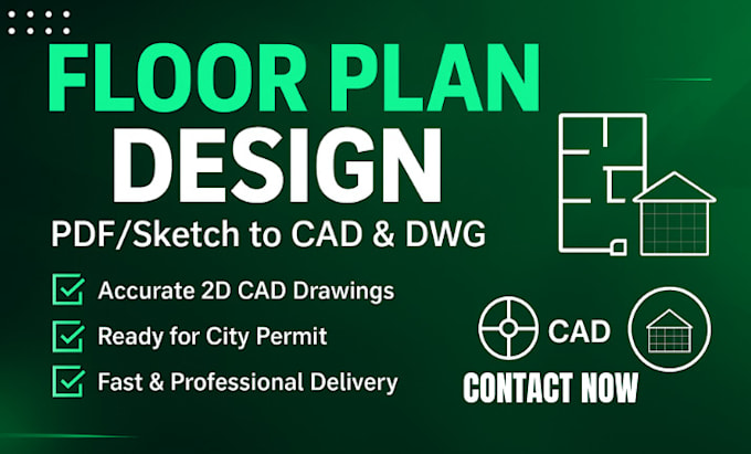 Convert your pdf or sketch to cad or dwg, draw 2d floor plan in autocad ...