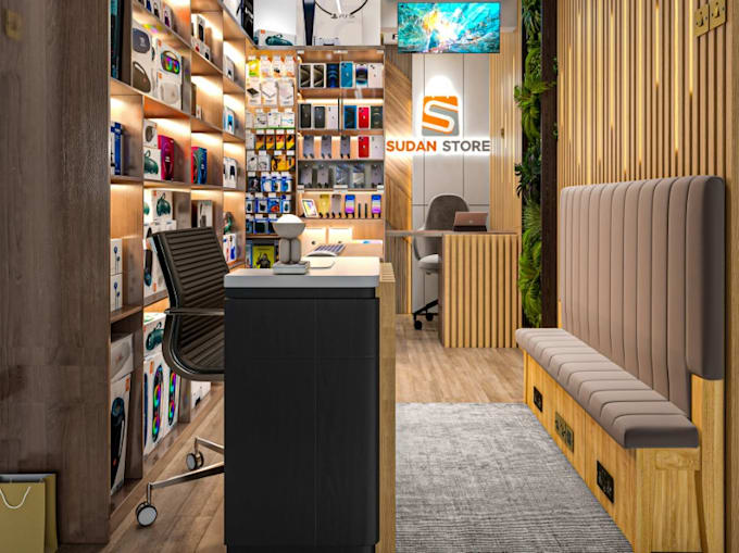 Remodel 3d tech retail interior,small store design, showroom decor,8k ...