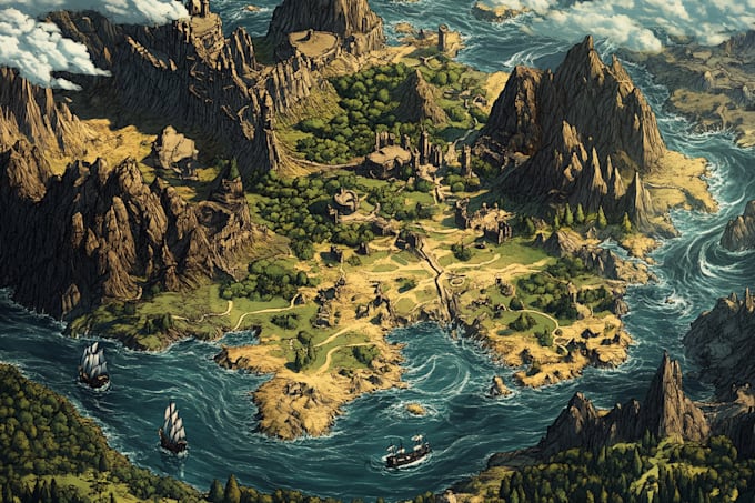 Do fantasy map illustration isometric map by Amiyahbowen | Fiverr