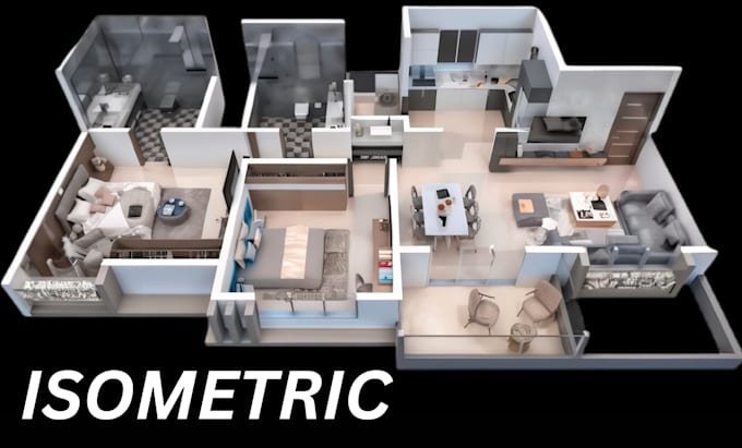 Create 3d isometric environment, 3d floor plans, and isometric room for ...