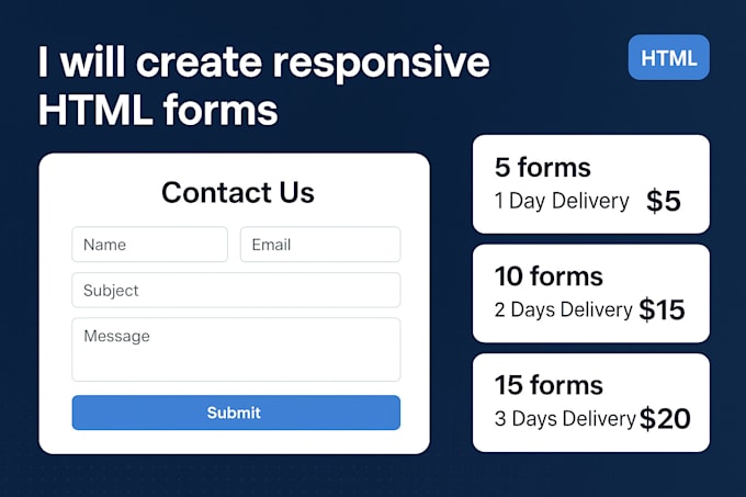 Create professional responsive html forms with css and validation by Roopajakkam | Fiverr