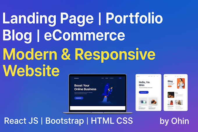 Create responsive landing page, portfolio, blog, ecommerce website using reactjs by Nf_ohin | Fiverr