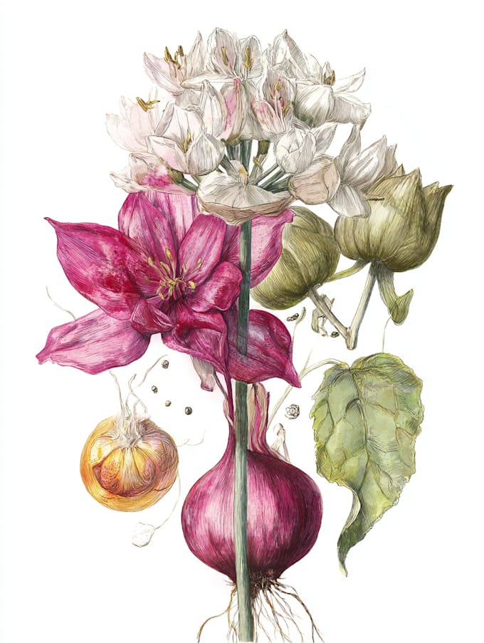 Hand draw botanical illustration line art of plants, flowers by ...